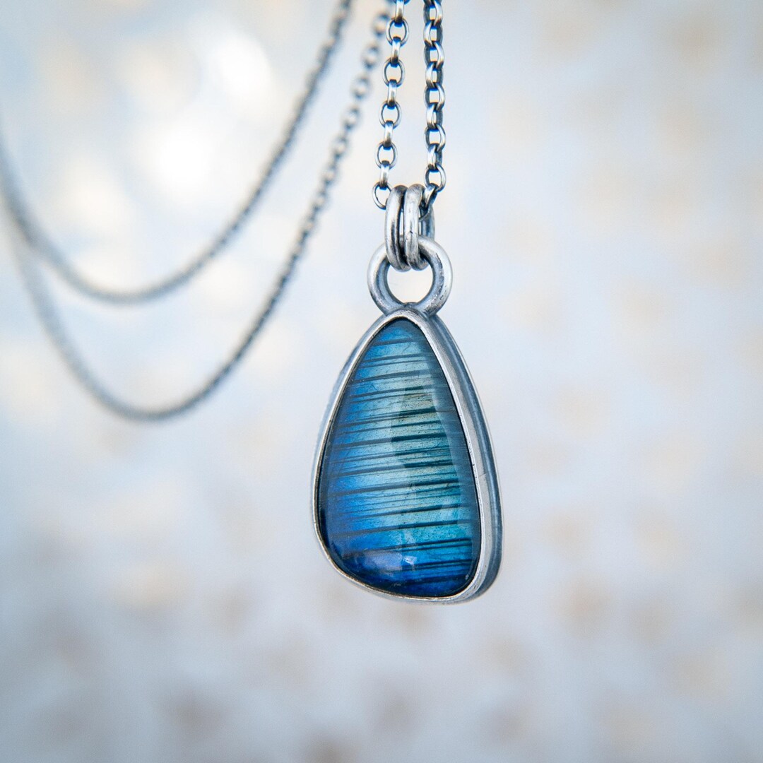 Blue Fire Labradorite and Oxidised Sterling Silver Pendant - Etsy