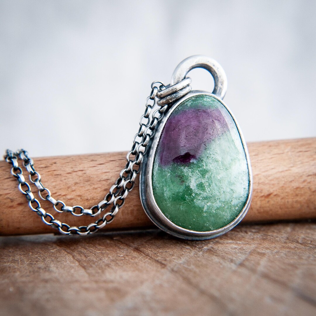 Ruby Zoisite Drop ~ Oxidised Sterling Silver Hand Forged Pear - Etsy