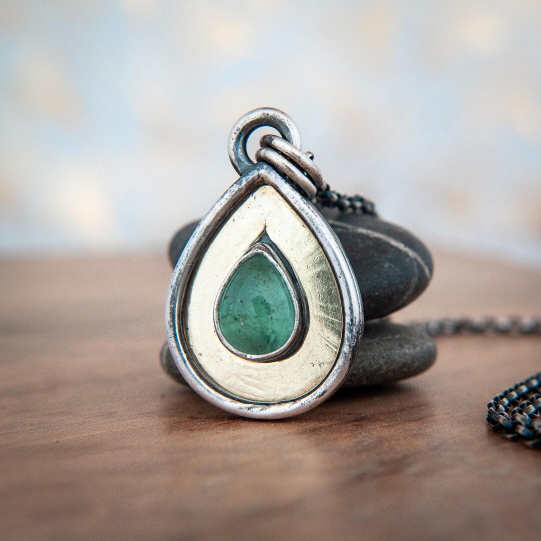 Emerald Tear - Natural Emerald and Sterling Silver With 14k Gold - Etsy