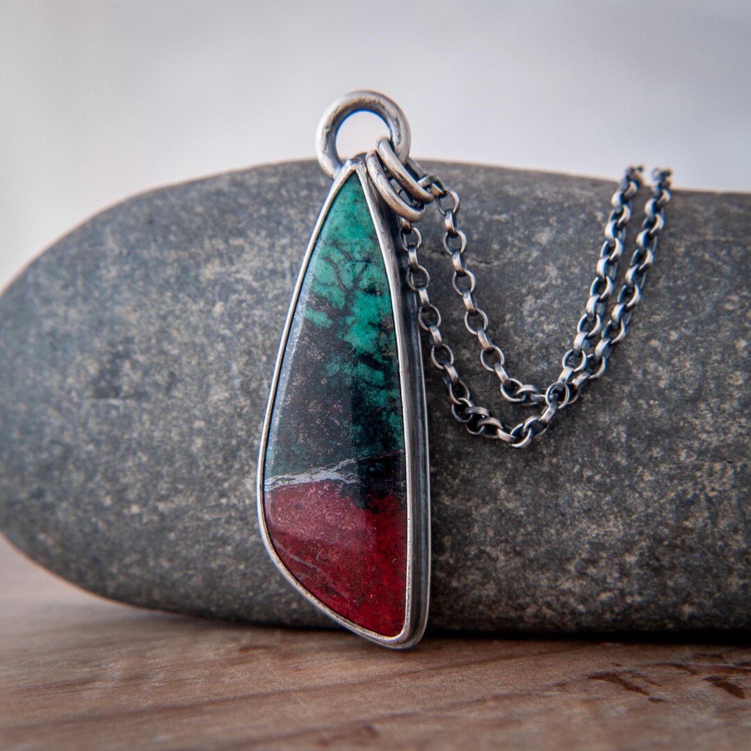 Mexican Sonora Sunrise Pendant, Handmade Rustic Necklace, Red Green ...