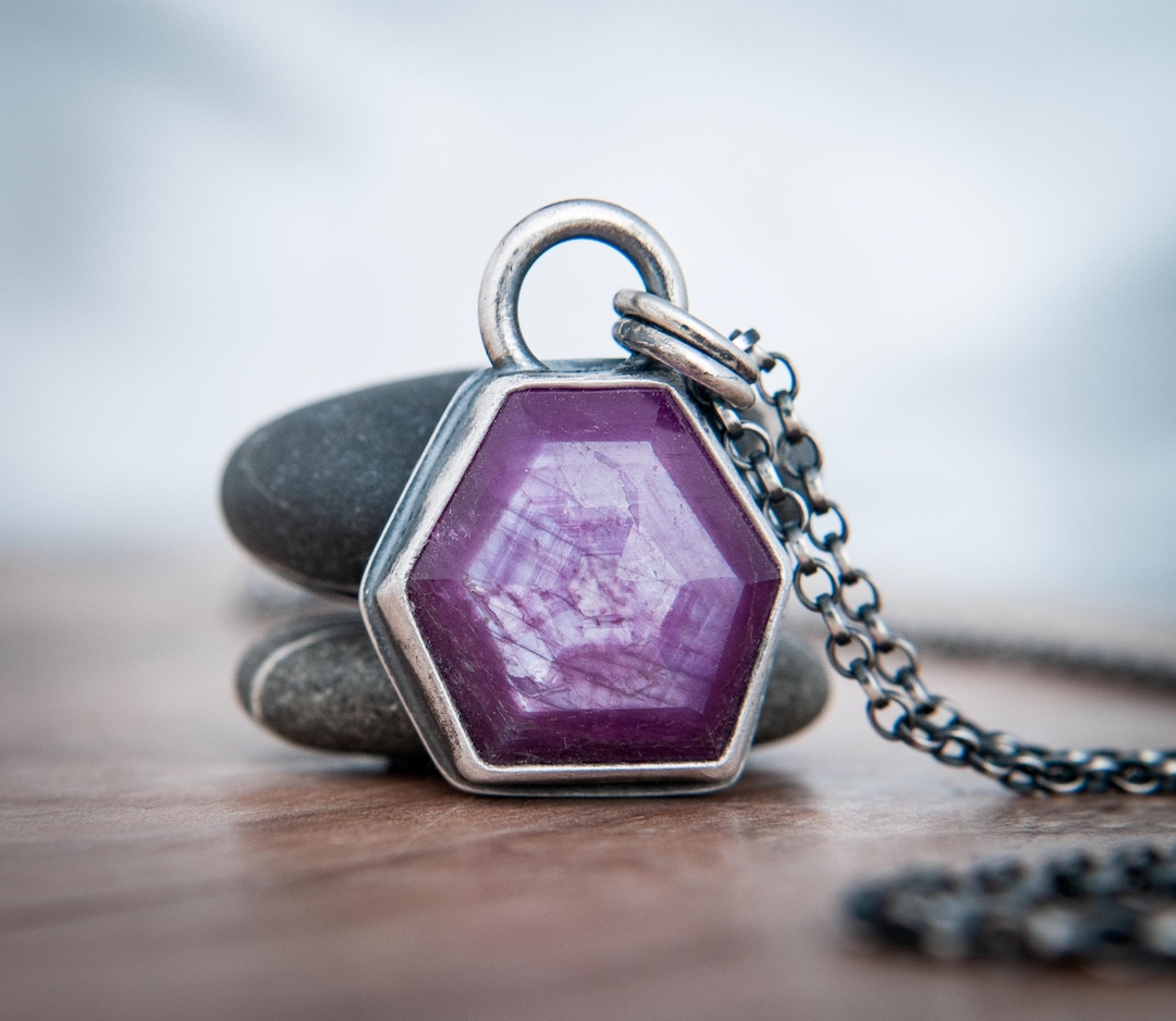 Hex - Rough Natural Ruby Pendant in Oxidised Sterling Silver - Etsy