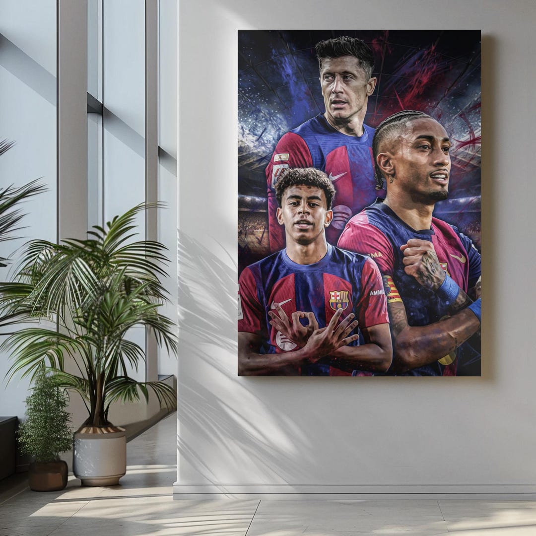 Barcelona Poster - Lewandowski, Raphinha, Lamine Yamal - Football ...