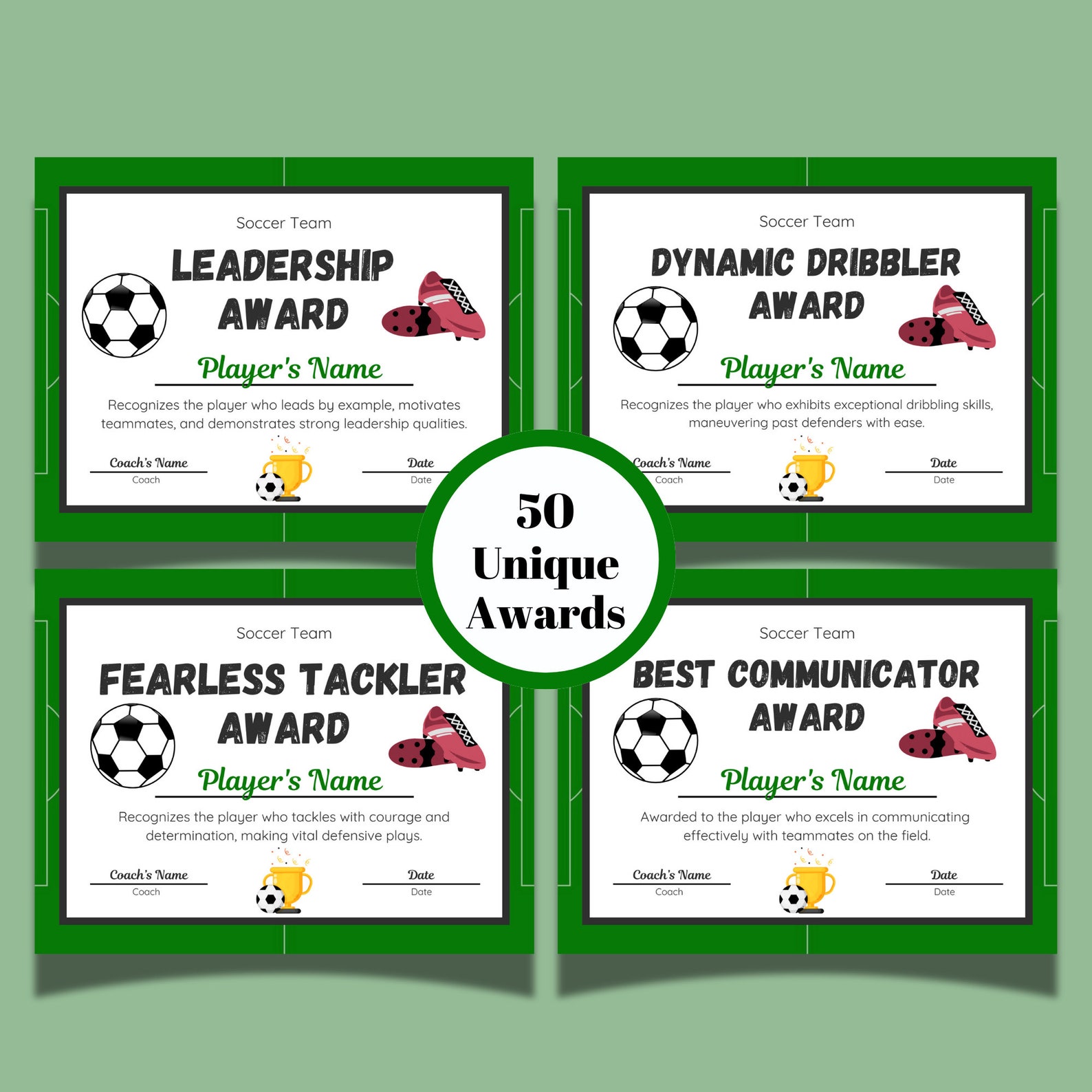 Soccer Award Certificates Editable in Canva, End of Season Soccer Team ...