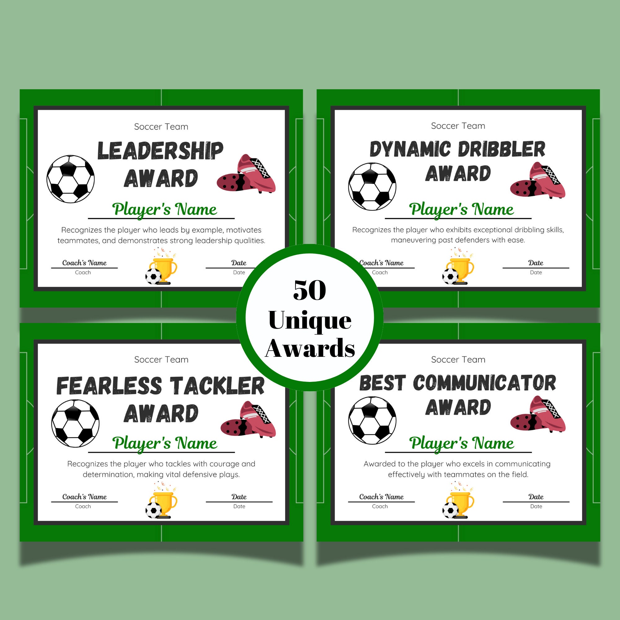 Soccer Award Certificates Editable in Canva, End of Season Soccer Team ...