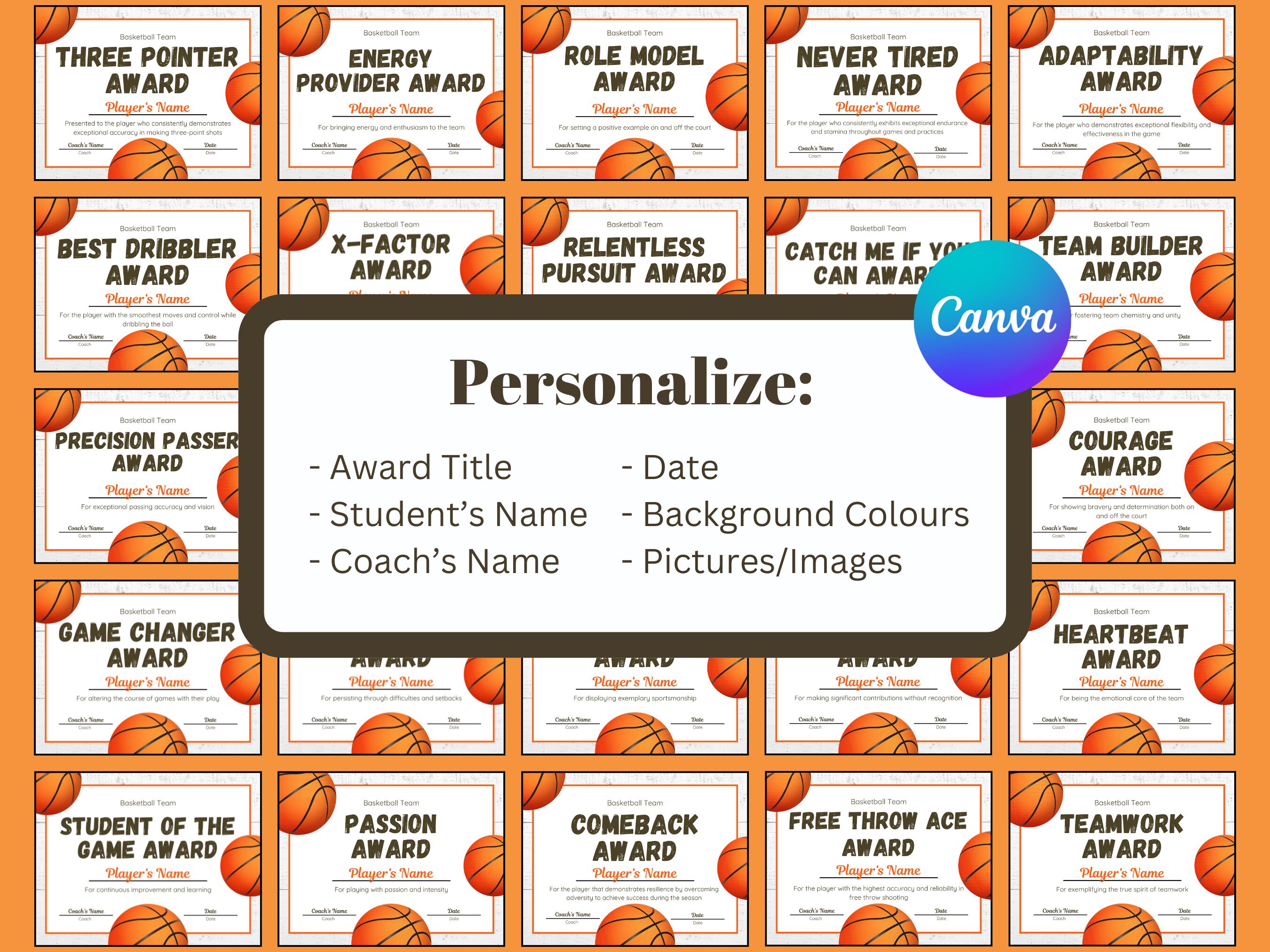 Editable Basketball Award Certificates, Basketball Award Ceremony ...
