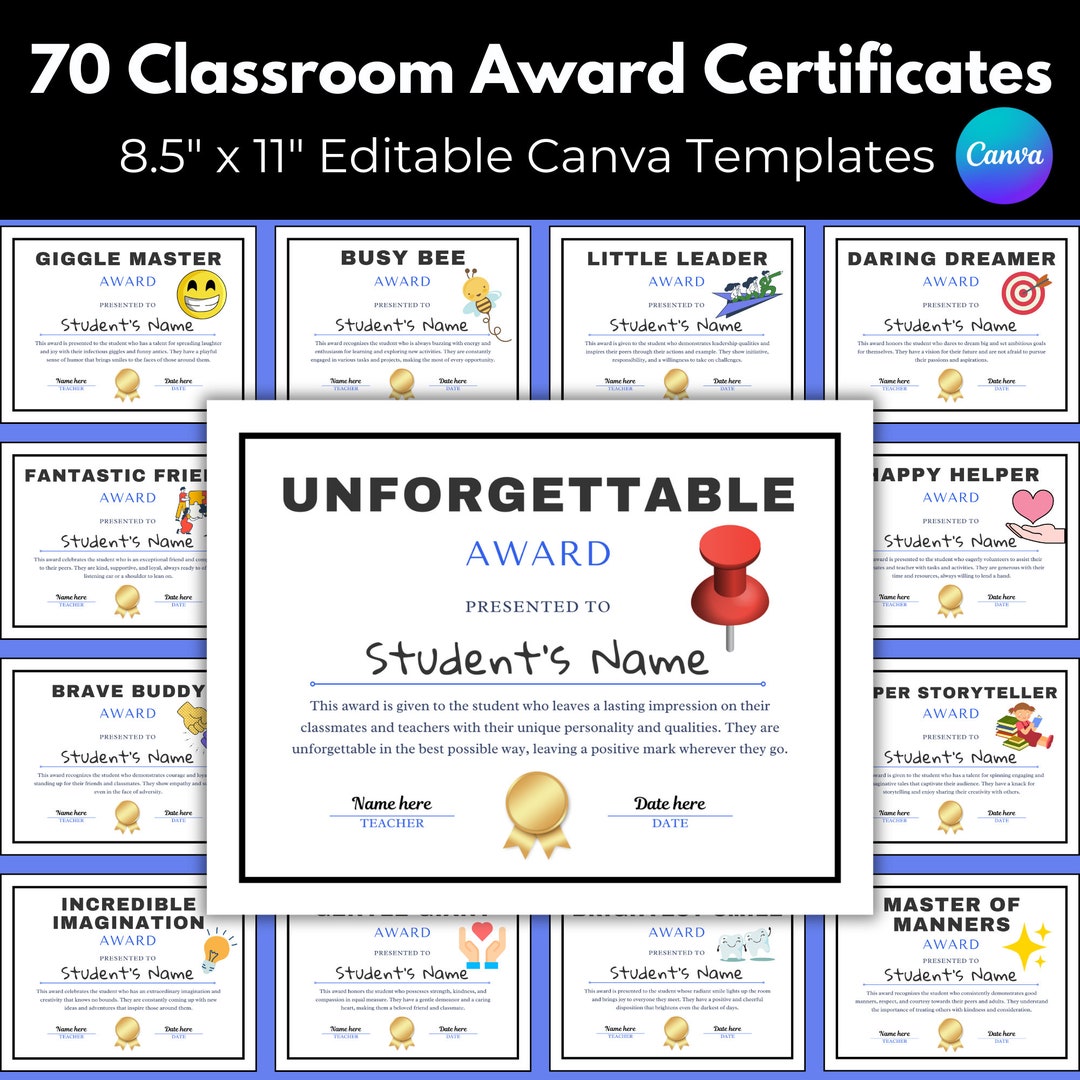 70 Student Award Certificates, Classroom End of Year Certificate ...