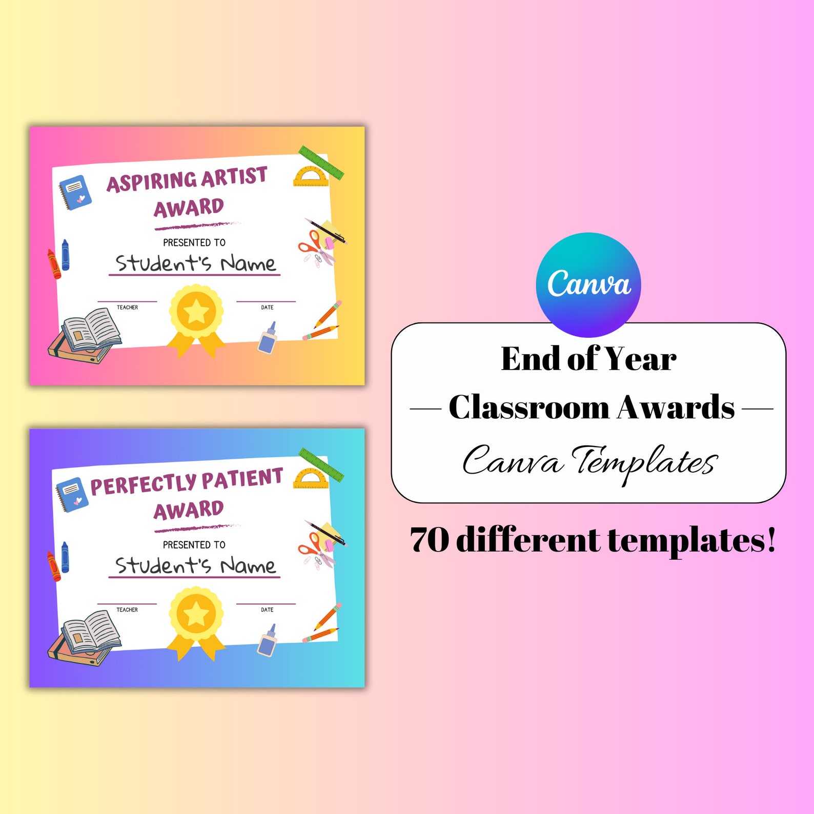 70 Student Award Certificates, Classroom End of Year Certificate ...