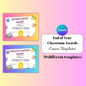 70 Student Award Certificates, Classroom End of Year Certificate ...