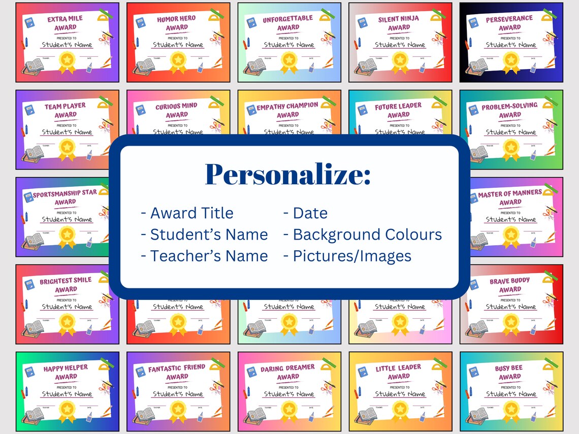 70 Student Award Certificates, Classroom End of Year Certificate ...
