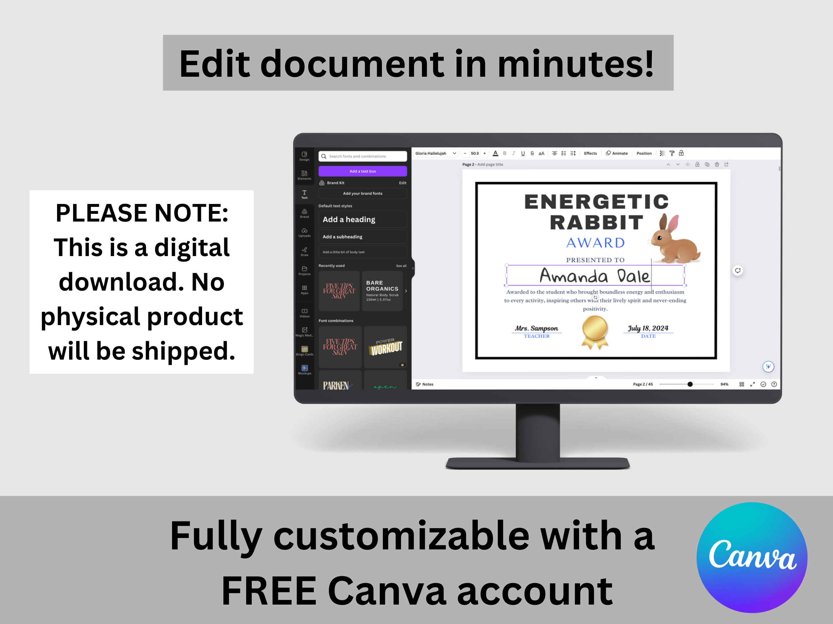 40 Animal Themed Student Award Certificates, Classroom End of Year ...