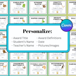 40 Animal Themed Student Award Certificates, Classroom End of Year ...