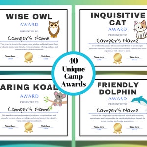 40 Customizable Camp Awards, Fun Animal Themed Personalized ...