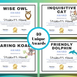40 Animal Themed Student Award Certificates, Classroom End of Year ...
