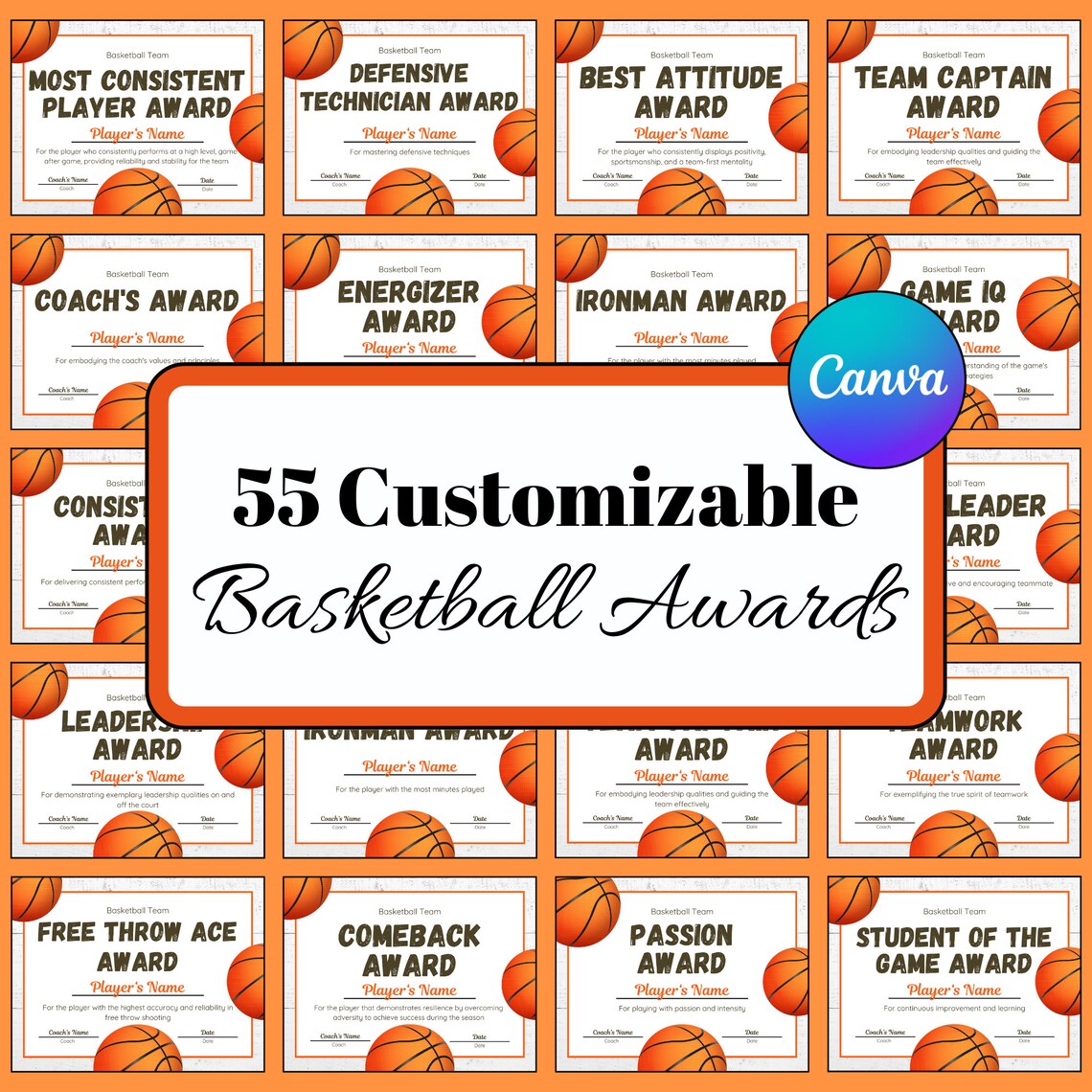Editable Basketball Award Certificates, Basketball Award Ceremony ...