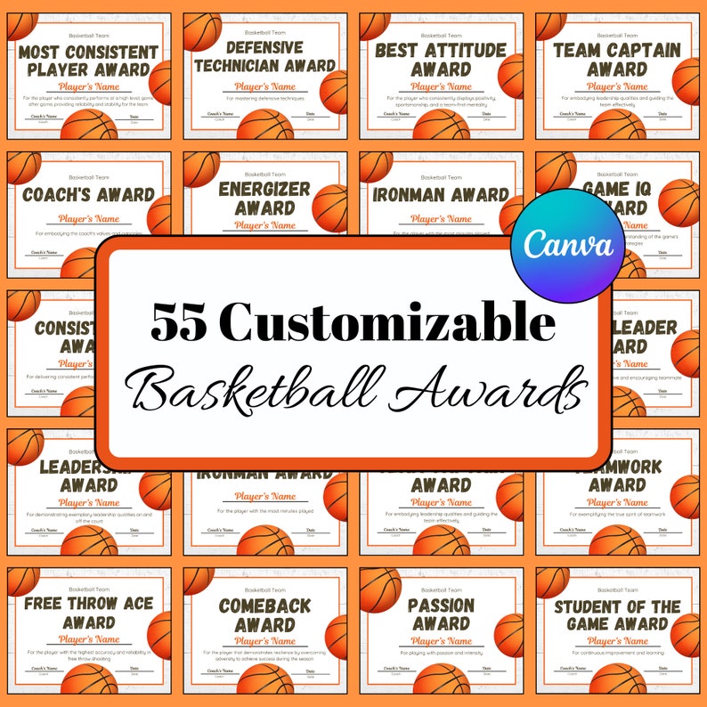 Editable Basketball Award Certificates, Basketball Award Ceremony ...