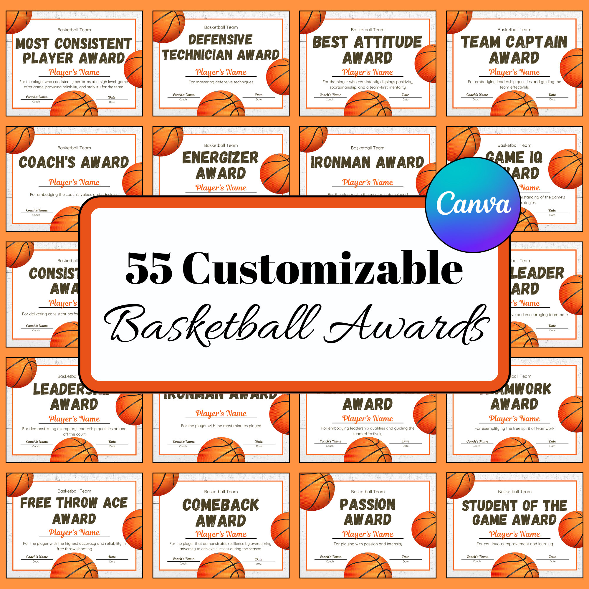 Editable Basketball Award Certificates, Basketball Award Ceremony ...