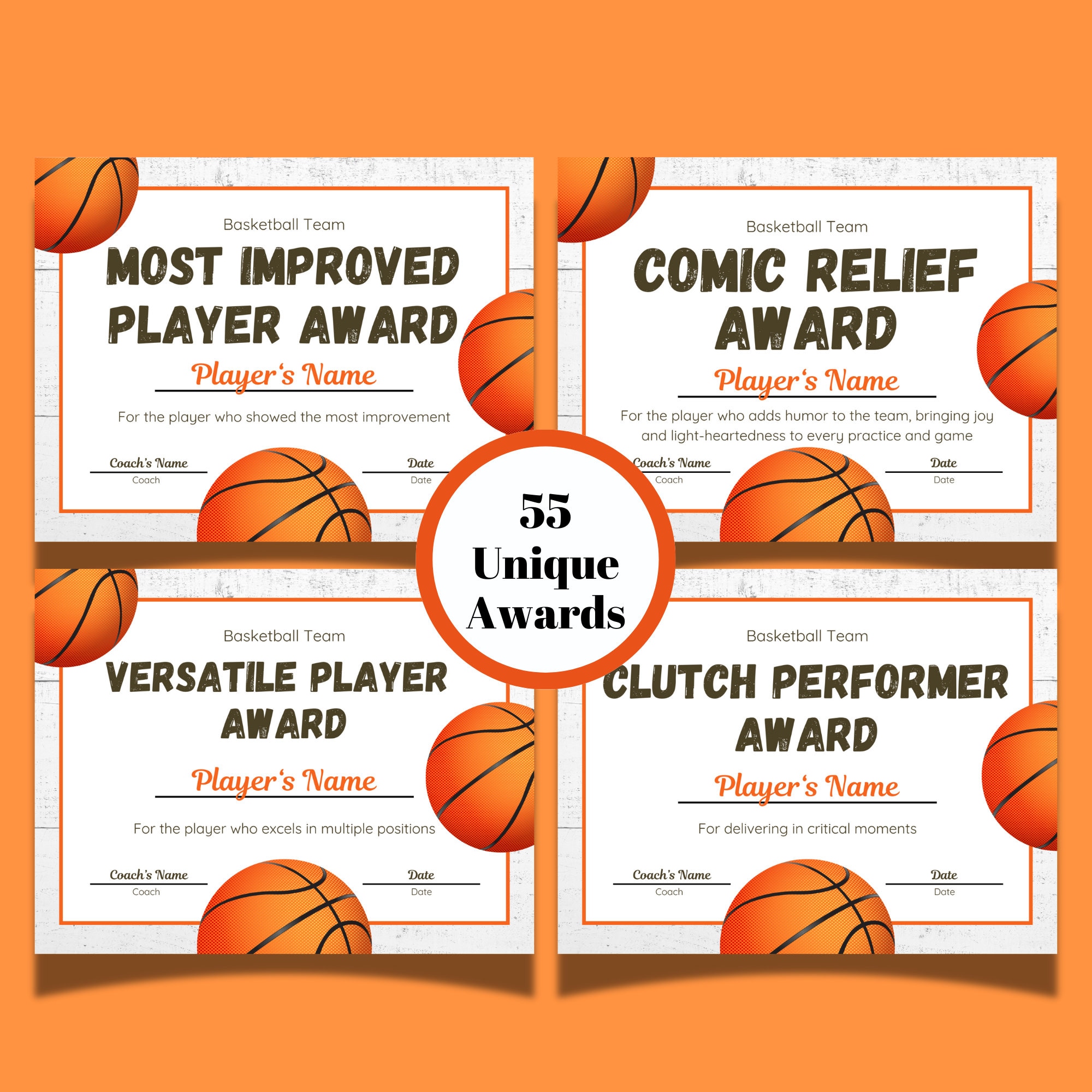 Editable Basketball Award Certificates, Basketball Award Ceremony ...