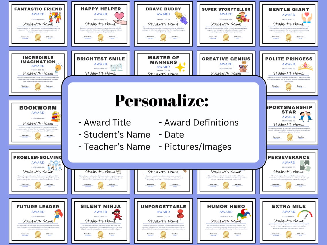 70 Student Award Certificates, Classroom End of Year Certificate ...