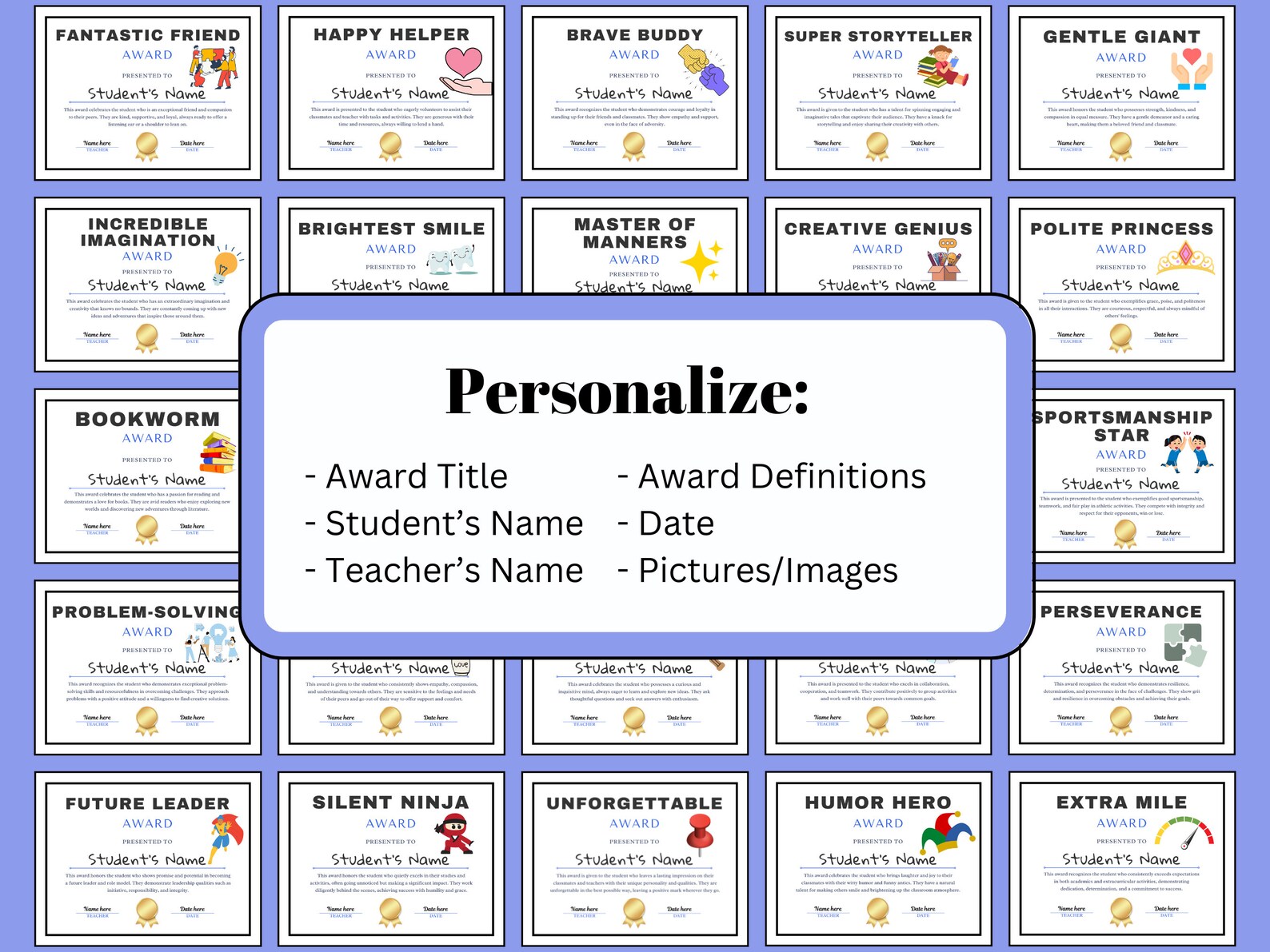 70 Student Award Certificates, Classroom End of Year Certificate ...