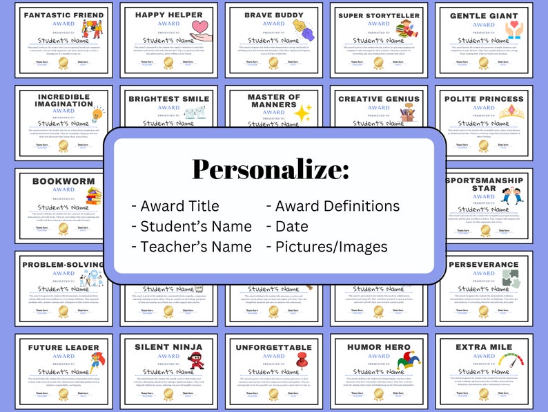 70 Student Award Certificates, Classroom End of Year Certificate ...