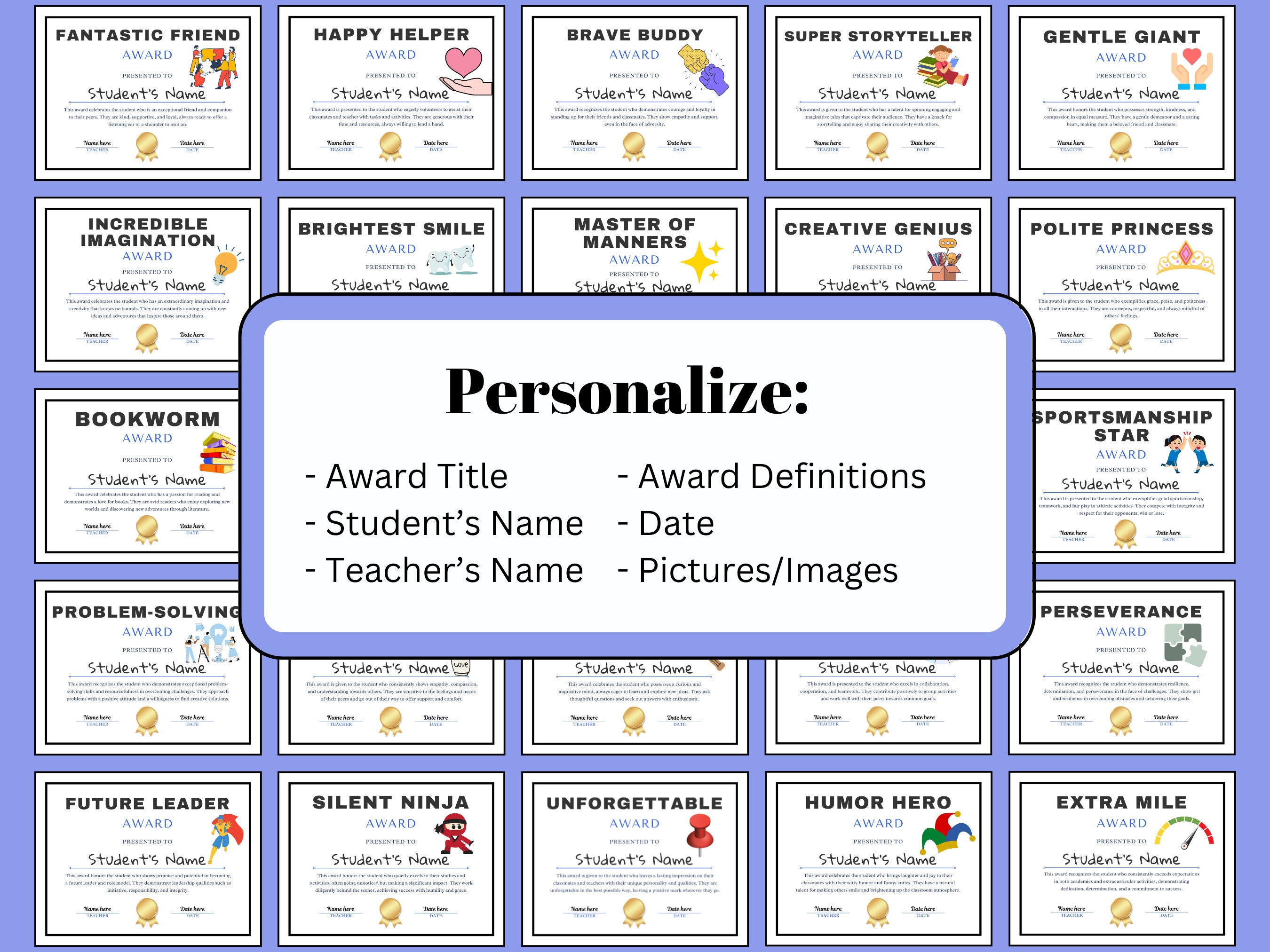 70 Student Award Certificates, Classroom End of Year Certificate ...