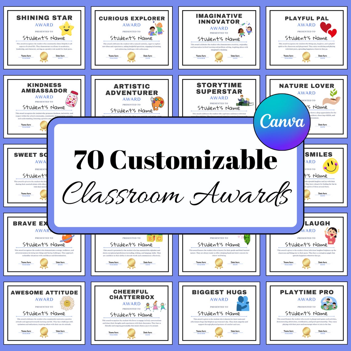 70 Student Award Certificates, Classroom End of Year Certificate ...