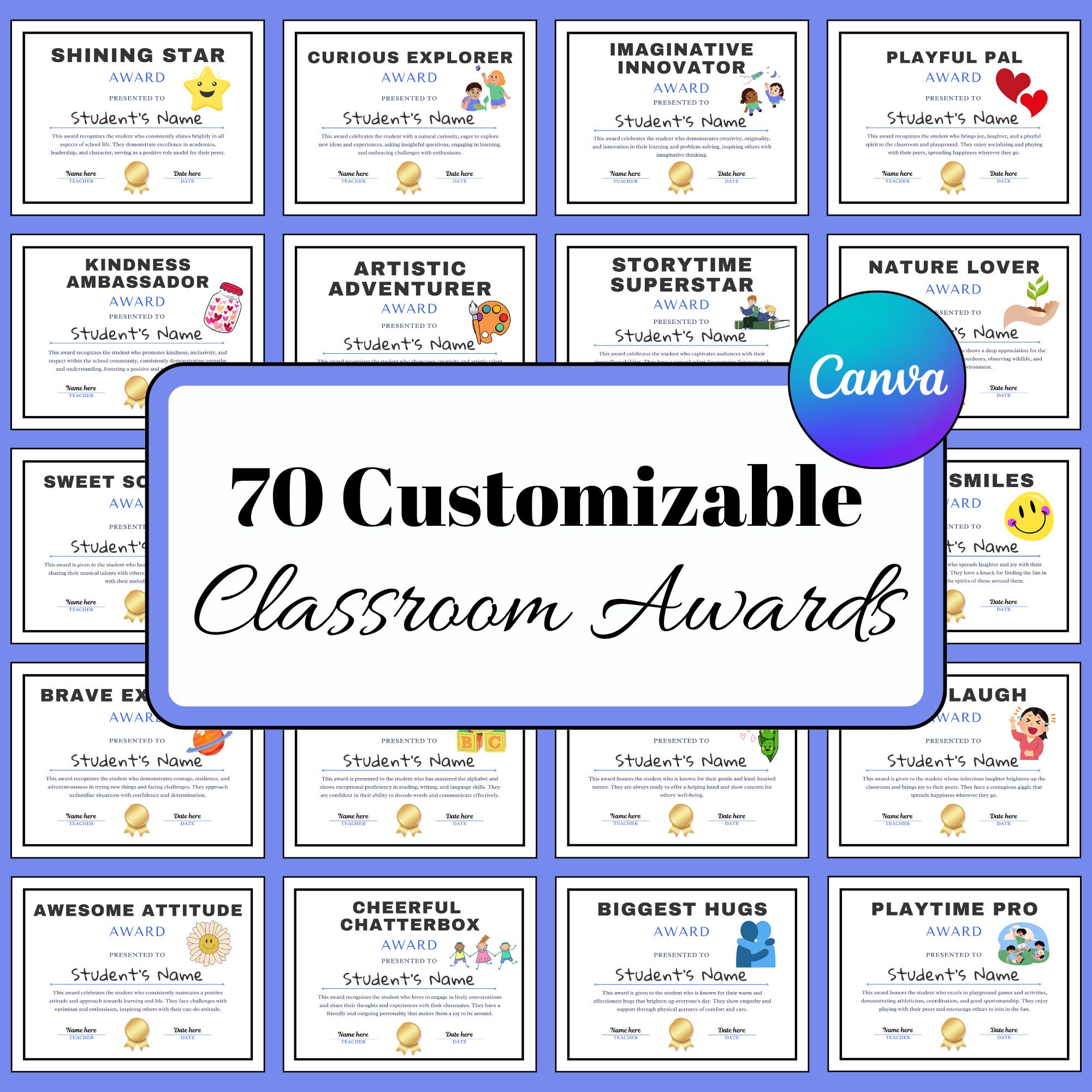 70 Student Award Certificates, Classroom End of Year Certificate ...