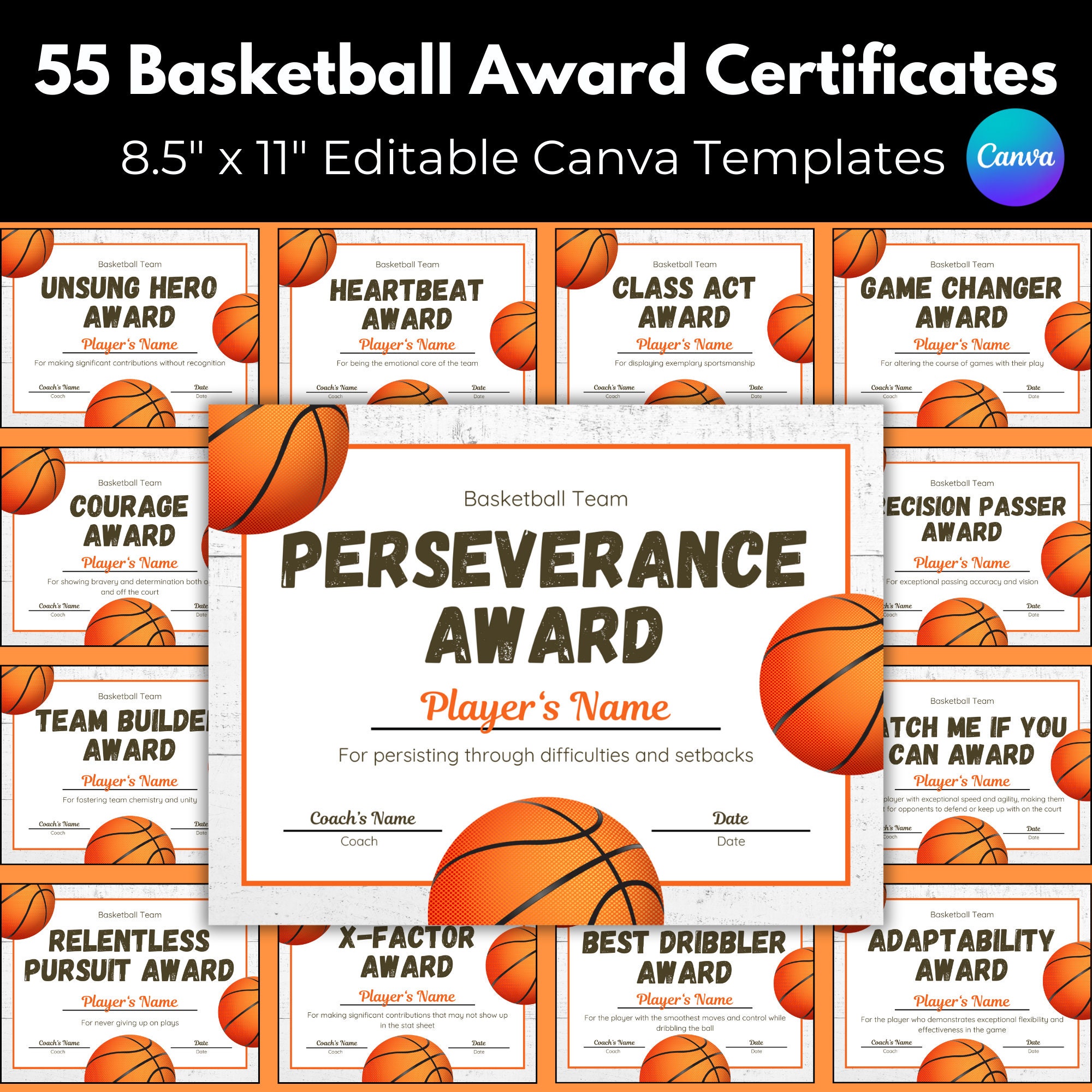 Editable Basketball Award Certificates, Basketball Award Ceremony ...