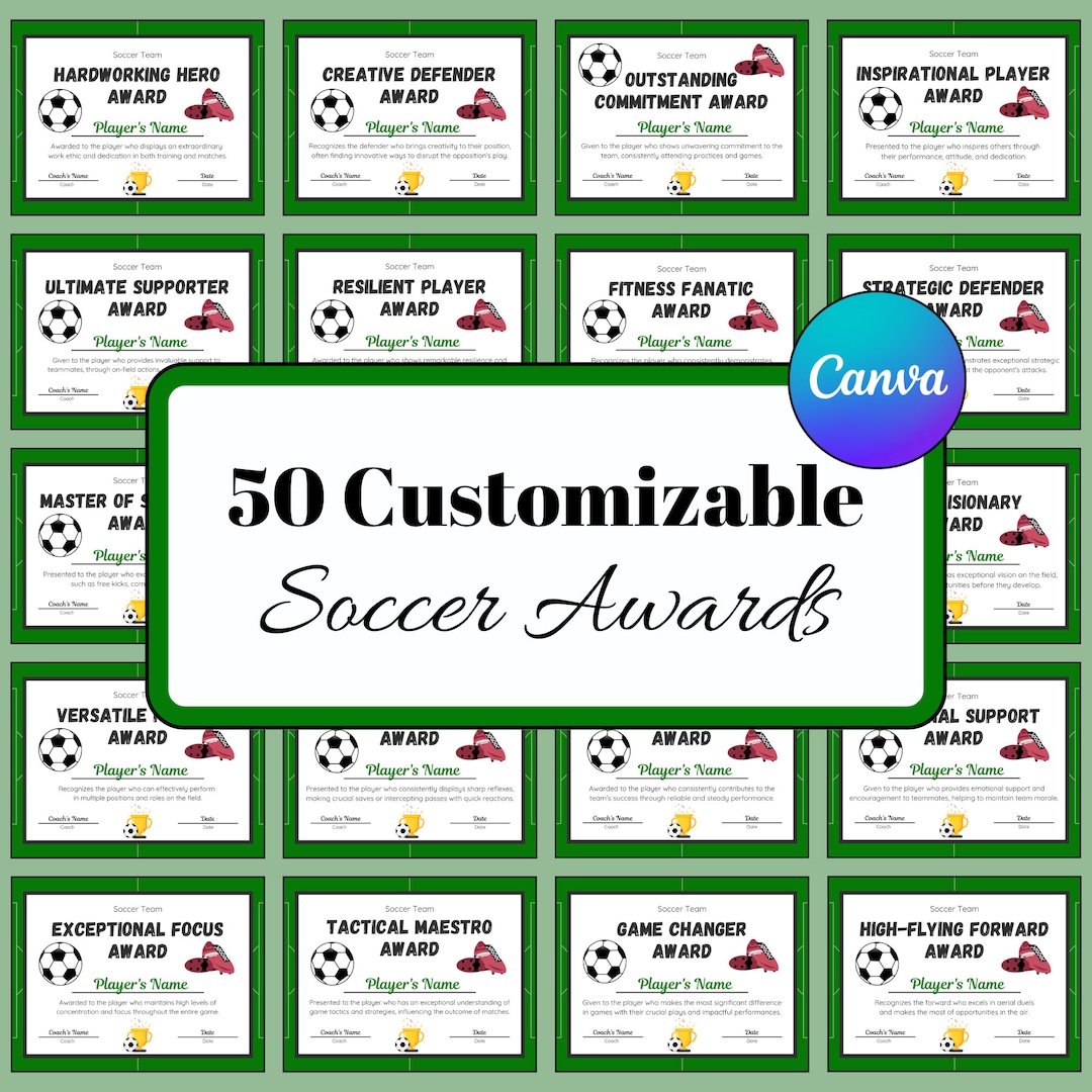 Soccer Award Certificates Editable in Canva, End of Season Soccer Team ...