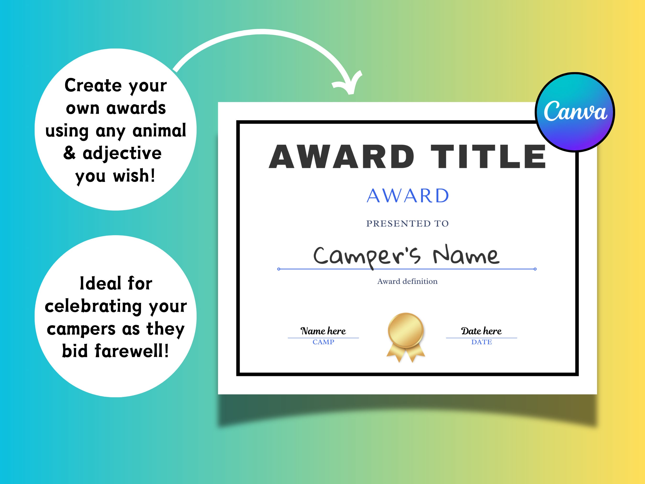 40 Customizable Camp Awards, Fun Animal Themed Personalized ...