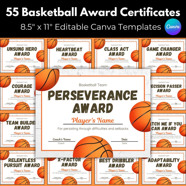 Editable Basketball Award Certificates, Basketball Award Ceremony ...