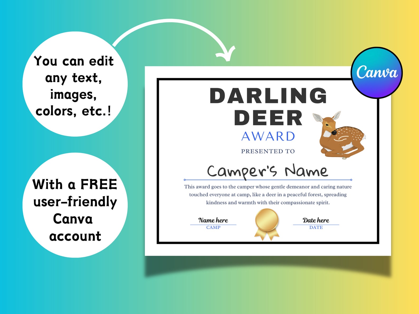 40 Customizable Camp Awards, Fun Animal Themed Personalized ...