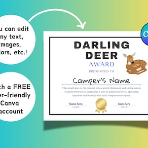 40 Customizable Camp Awards, Fun Animal Themed Personalized ...