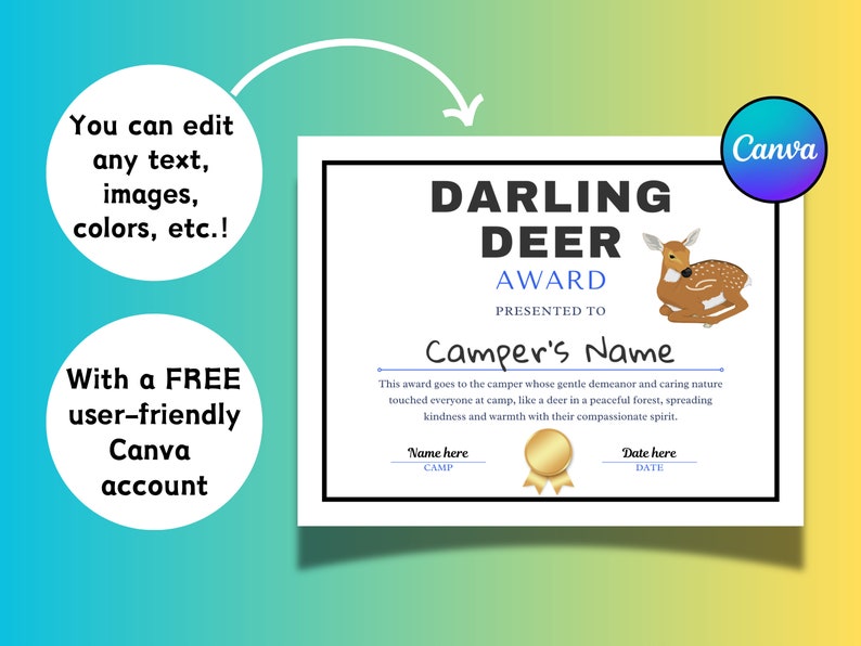40 Customizable Camp Awards, Fun Animal Themed Summer Camp Certificates ...