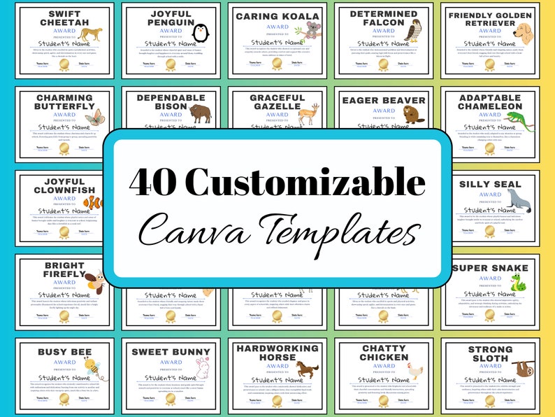 40 Animal Themed Student Award Certificates, Classroom End of Year ...