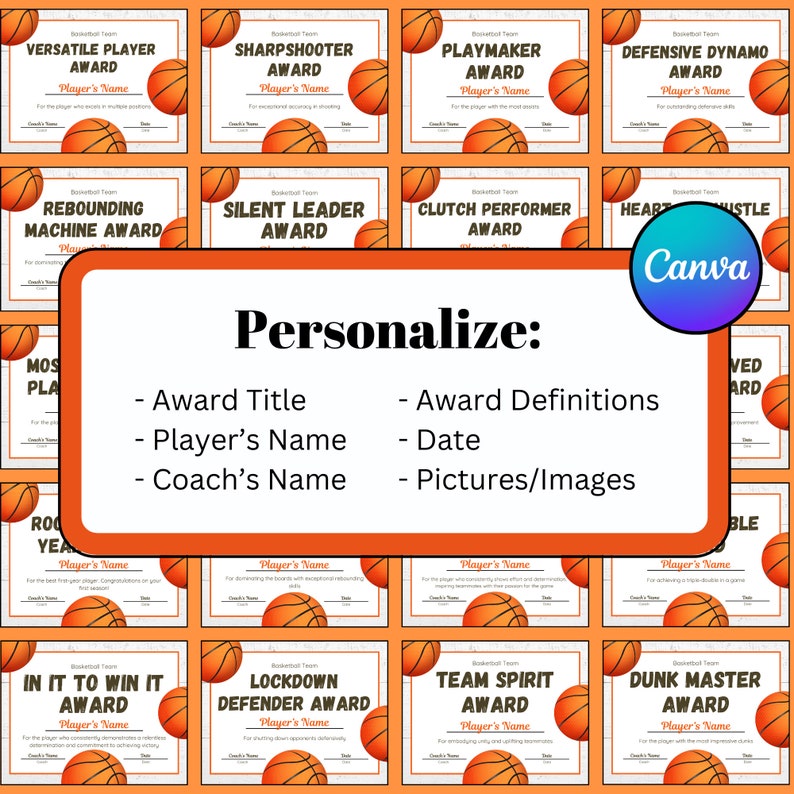Editable Basketball Award Certificates, Basketball Award Ceremony ...