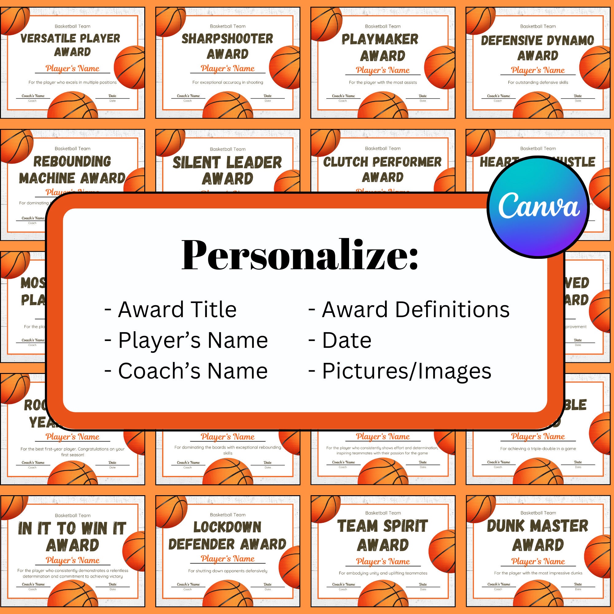 Editable Basketball Award Certificates, Basketball Award Ceremony ...
