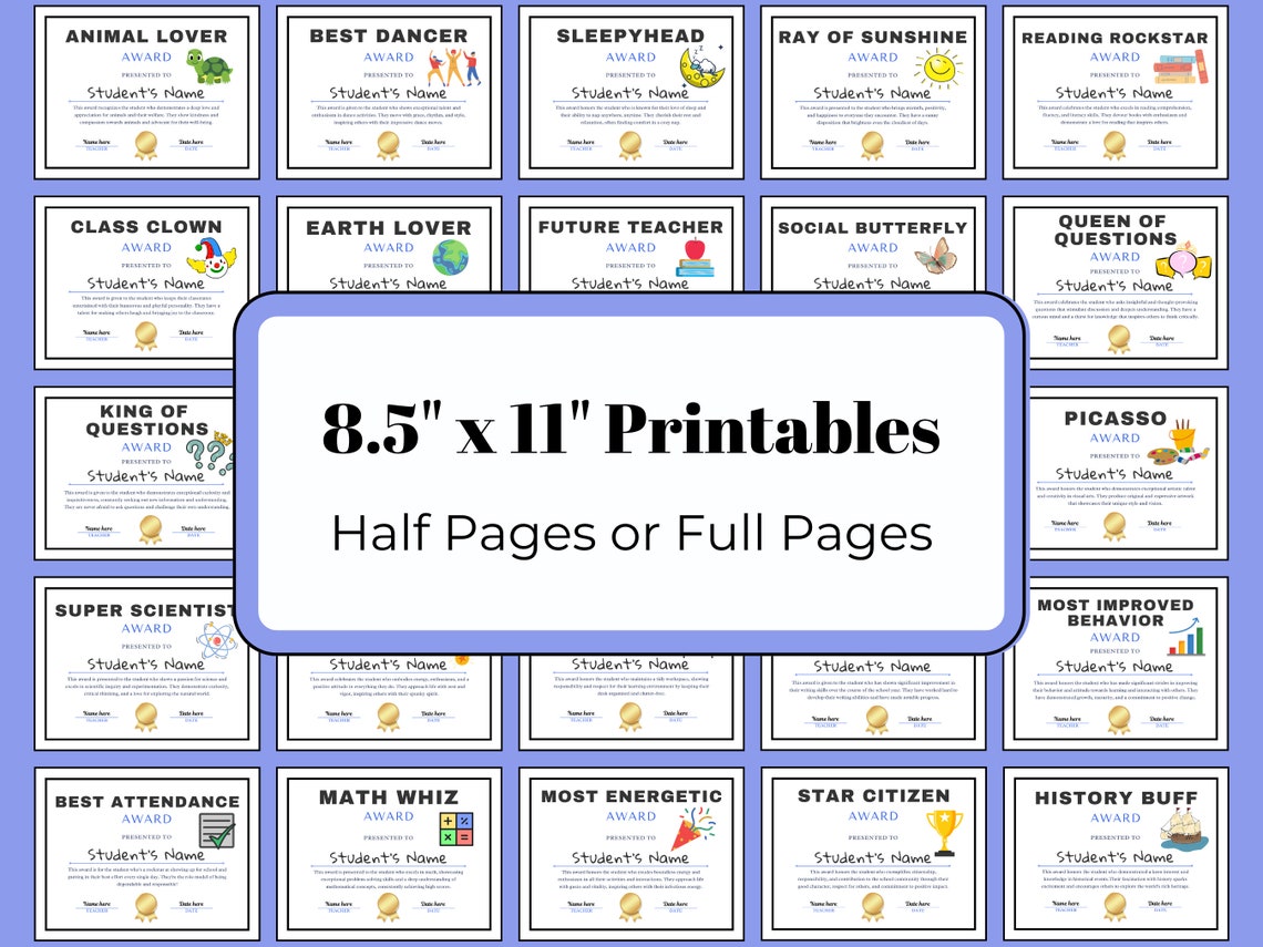 70 Student Award Certificates, Classroom End of Year Certificate ...