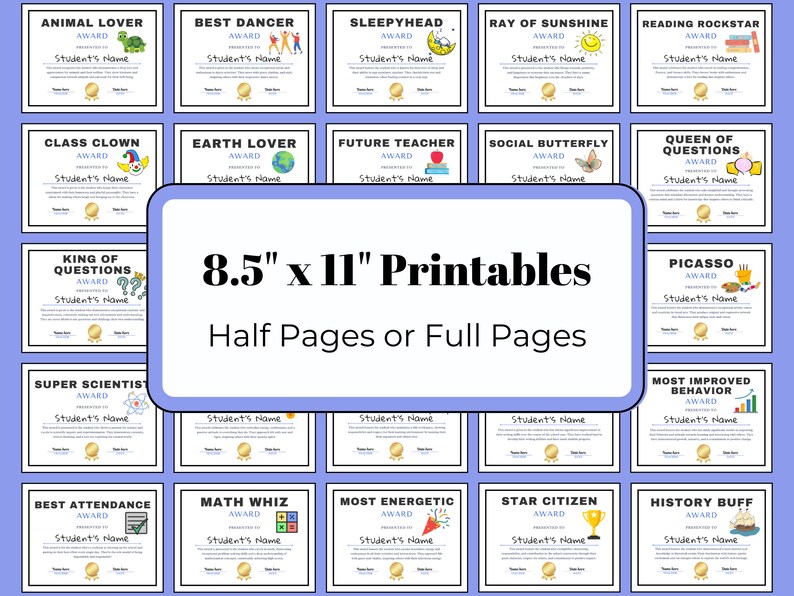 70 Student Award Certificates, Classroom End of Year Certificate ...