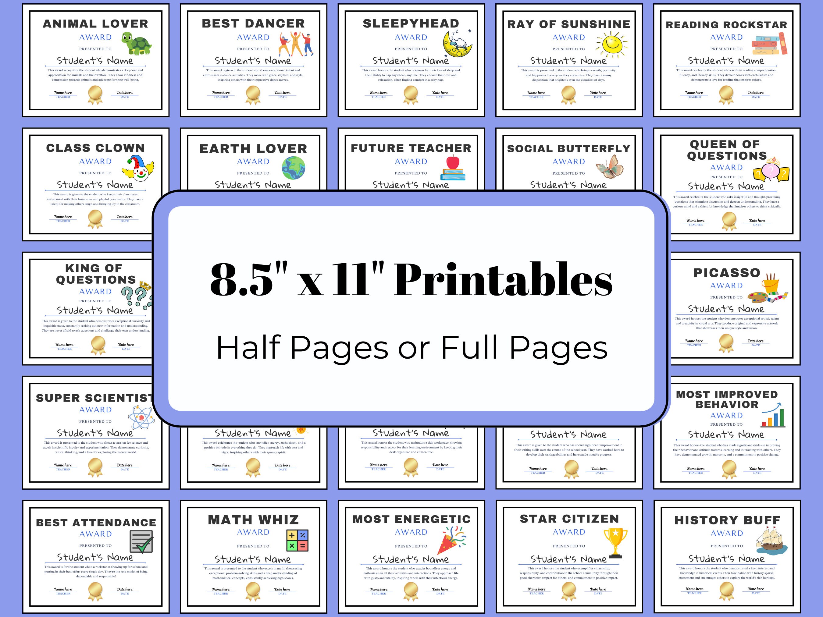 70 Student Award Certificates, Classroom End of Year Certificate ...
