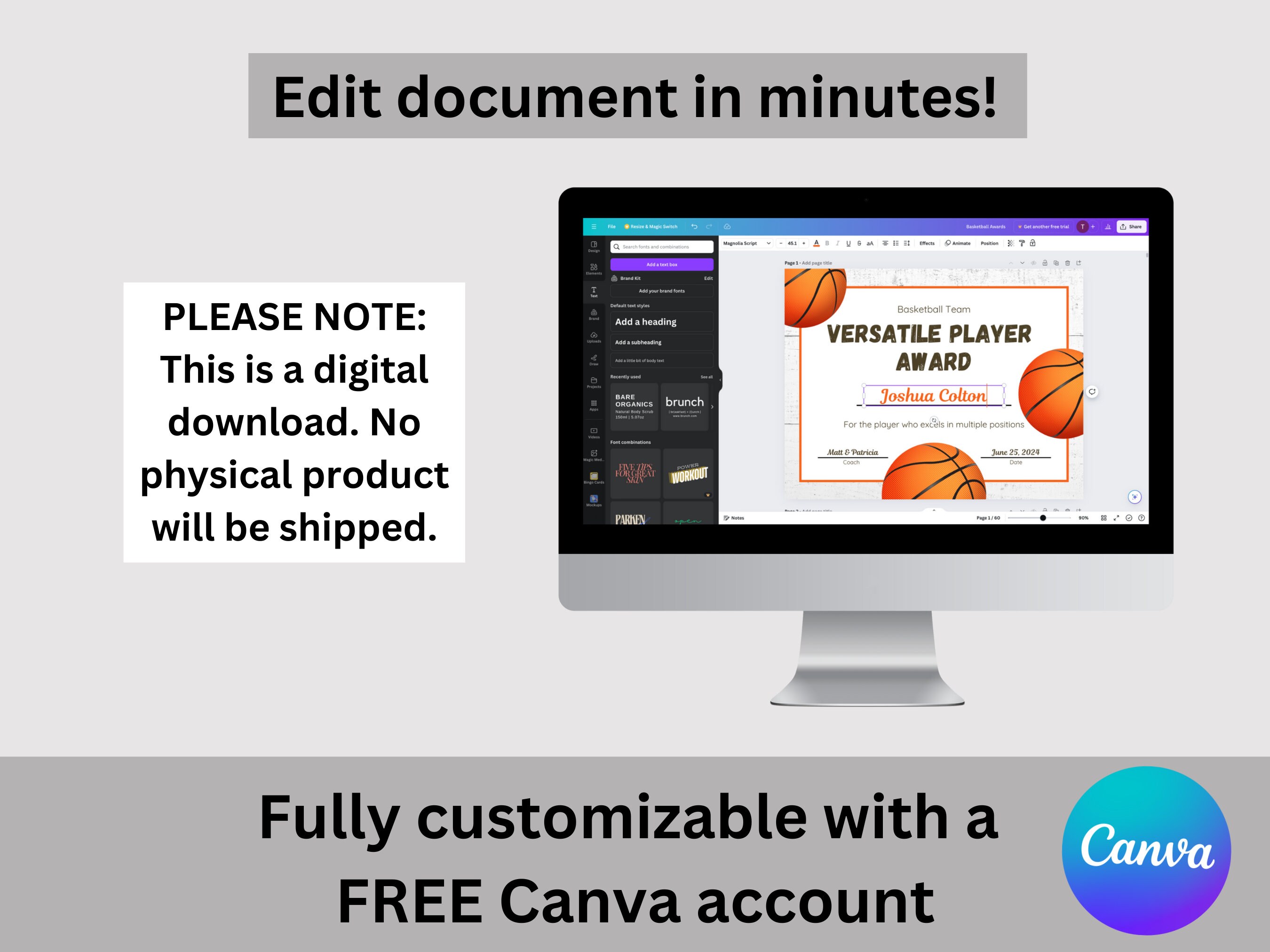 Editable Basketball Award Certificates, Basketball Award Ceremony ...