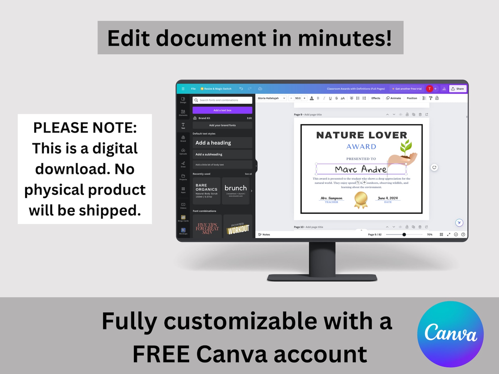 70 Student Award Certificates, Classroom End of Year Certificate ...