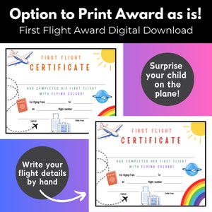 First Flight Certificate for Kids, Toddler's First Flight Award, First ...