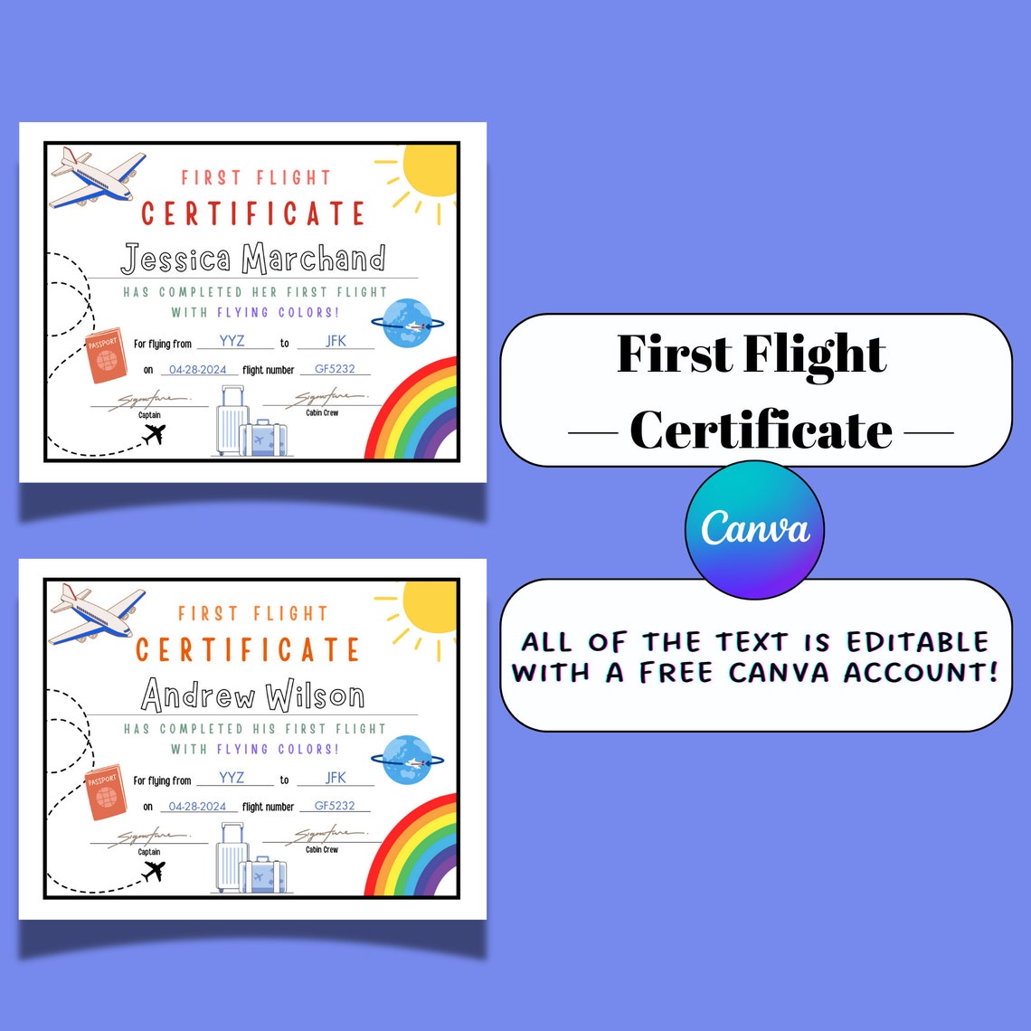 First Flight Certificate for Kids, Toddler's First Flight Award, First Vacation Gift ...