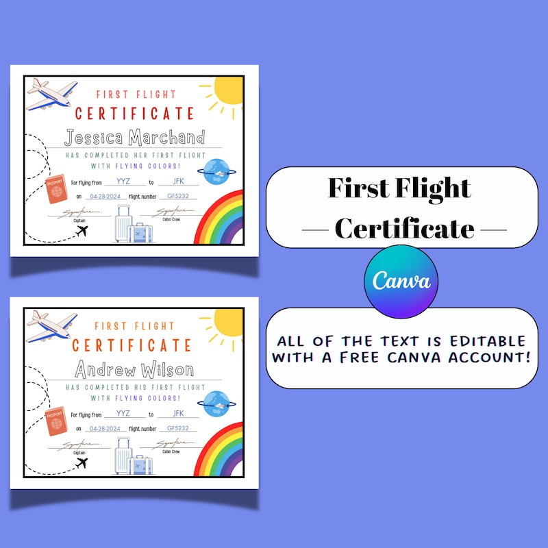 First Flight Certificate - Etsy