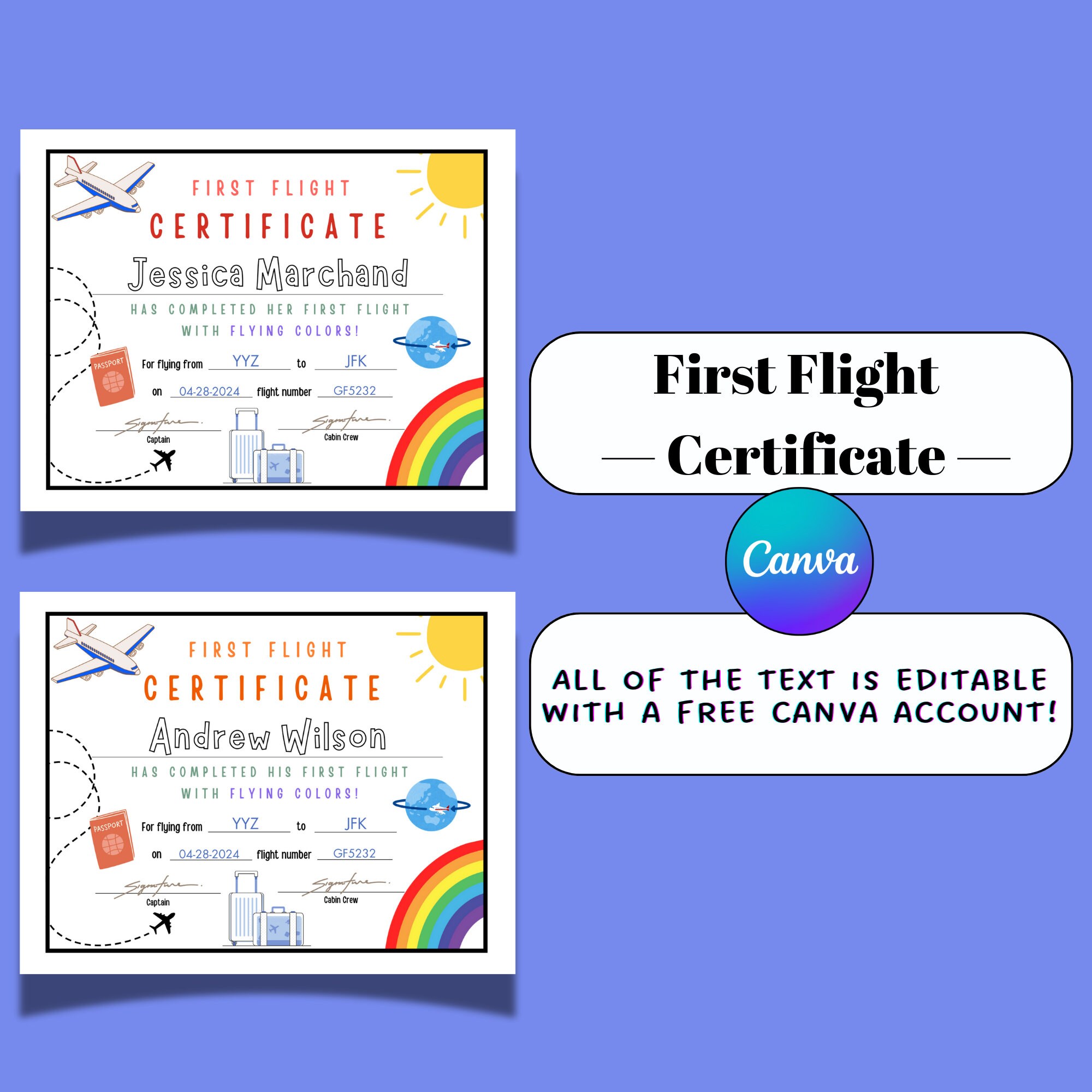 First Flight Certificate for Kids, Toddler's First Flight Award, First ...