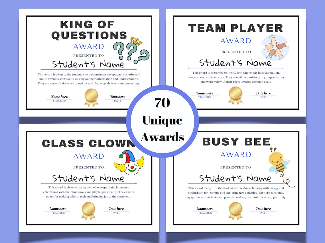 70 Student Award Certificates, Classroom End of Year Certificate ...