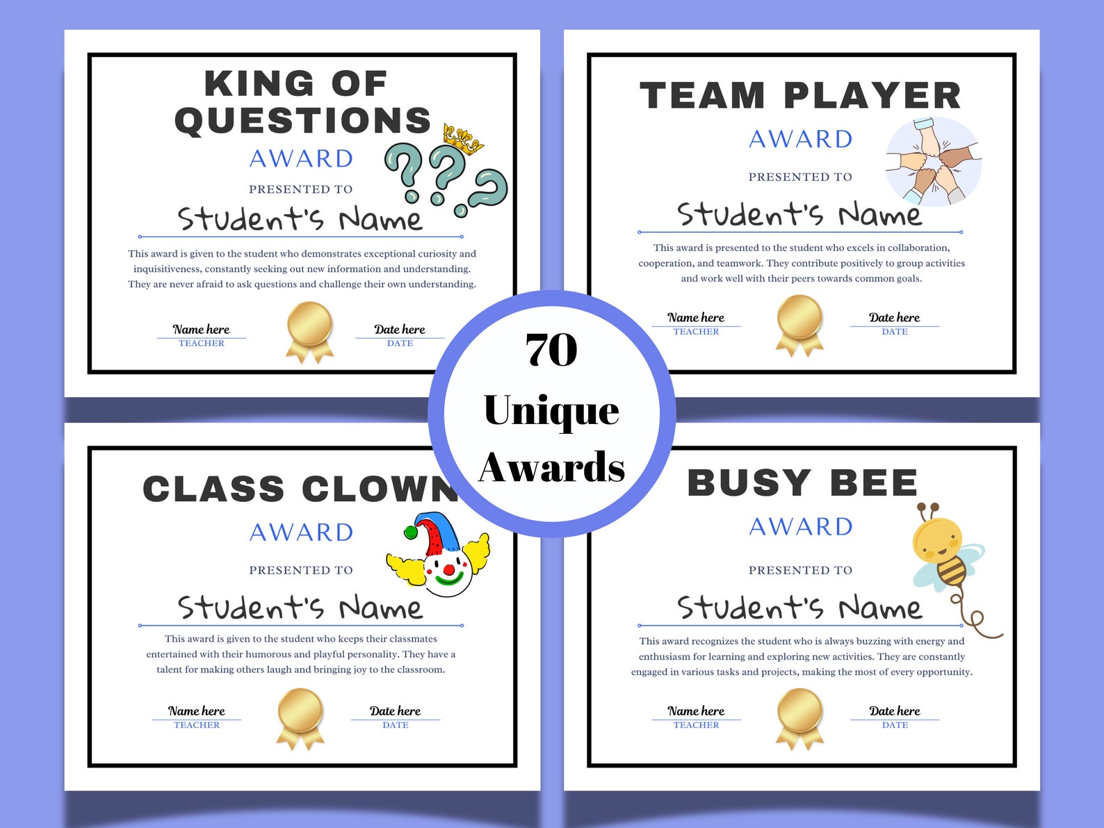 70 Student Award Certificates, Classroom End of Year Certificate ...