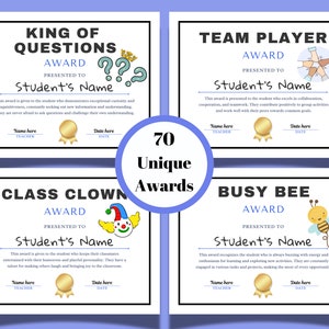70 Student Award Certificates, Classroom End of Year Certificate ...