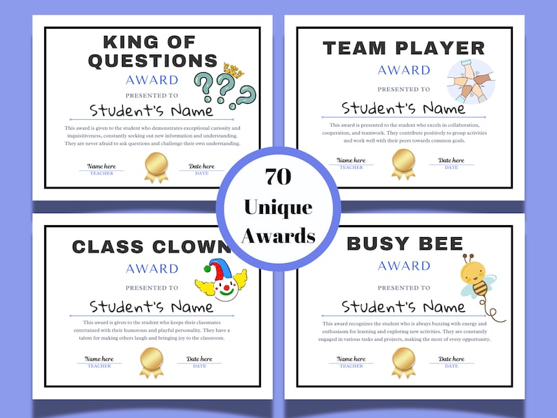 70 Student Award Certificates, Classroom End of Year Certificate ...